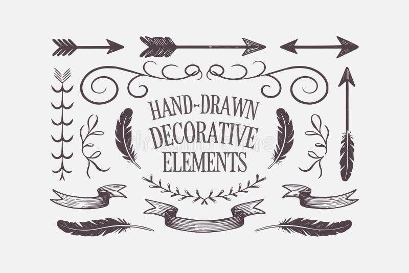 Hand-drawn Decorative Elements Set Vector Illustrations 3 Stock Vector ...
