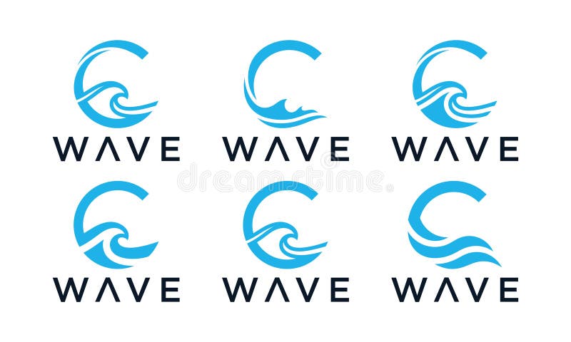 Collection Letter C with Wave Logo Design Icon Set Stock Illustration ...