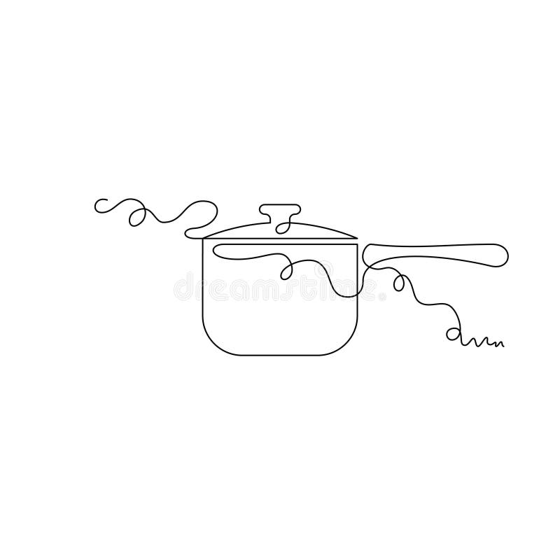 One Line Art Saucepan Vector Illustration Stock Vector - Illustration ...
