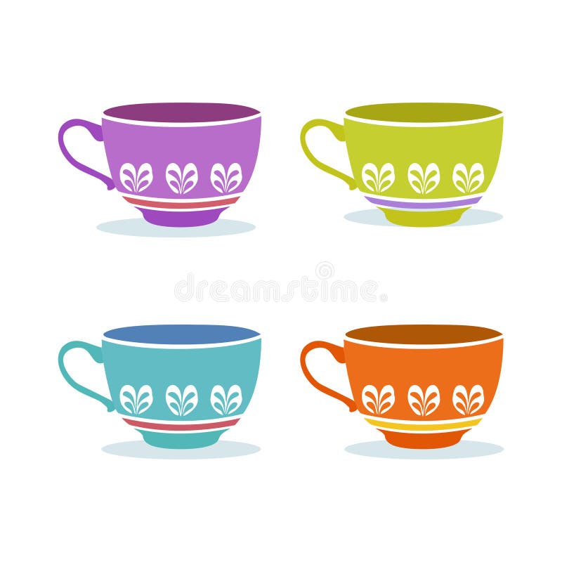 Colorful Tea Cups Illustration for Tea Time and Beverage Designs Stock ...
