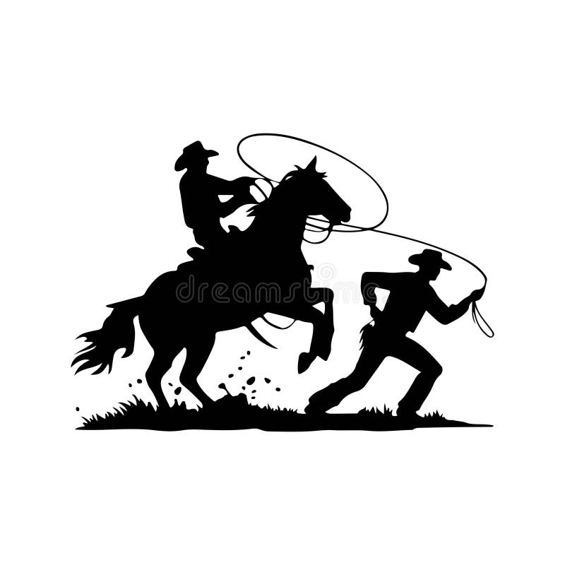 Roping Rodeo Ranch Silhouette Vector Art Illustration with White ...