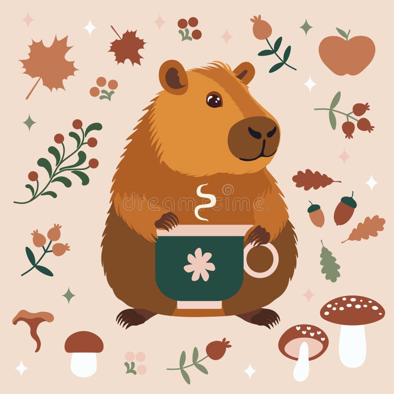 Capybara Autumn Cozy Vector Illustration. a Charming Illustration of a ...