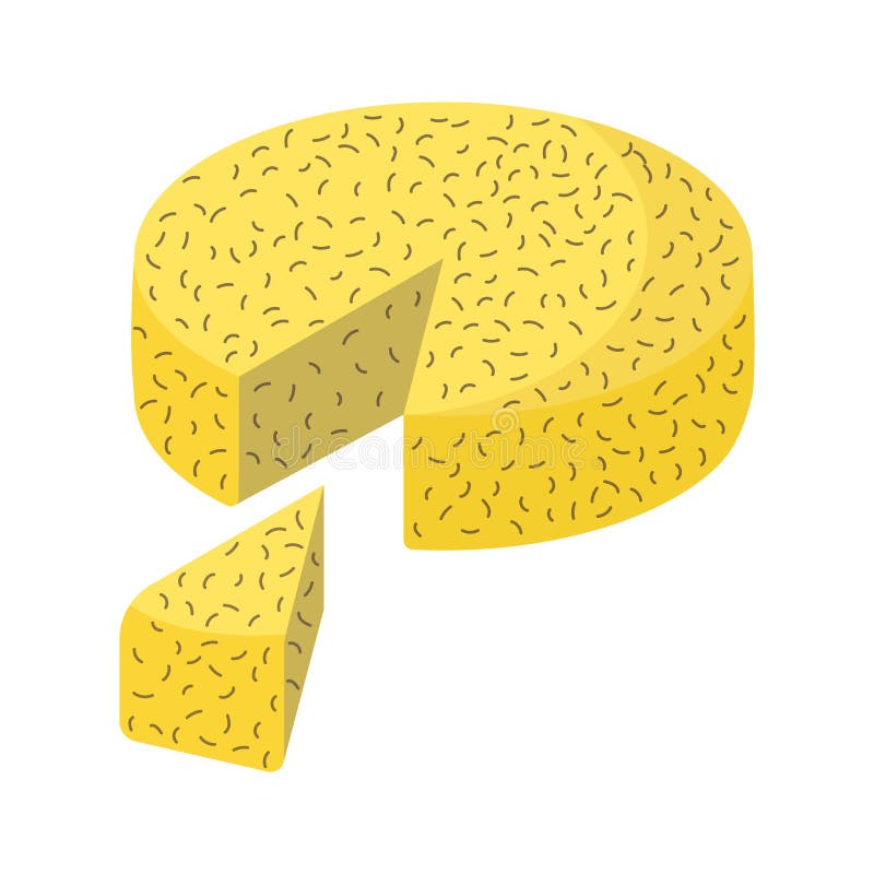 A Detailed Illustration of a Yellow Cheese Wheel with a Slice Cut Out ...