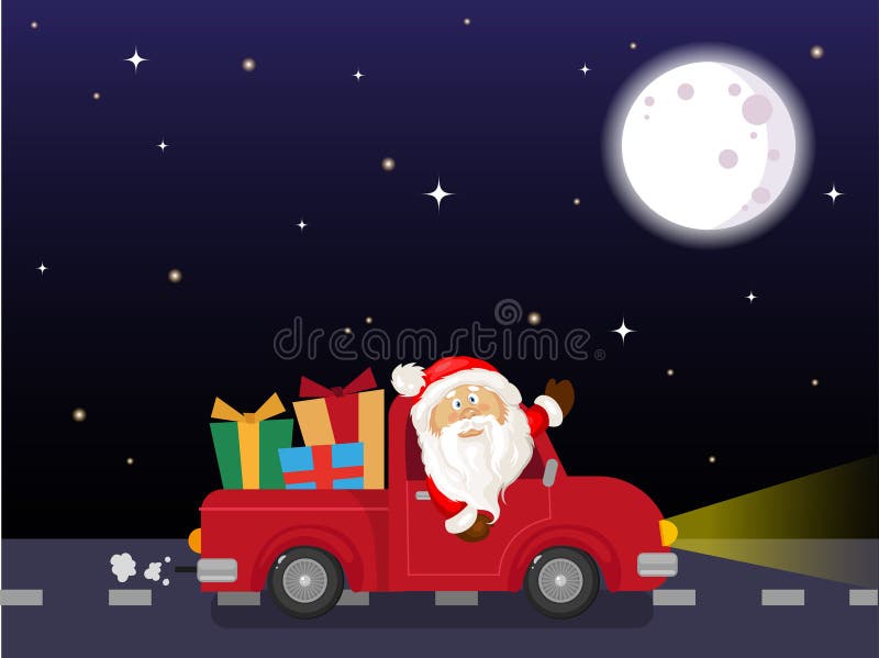 Santa Driving a Red Car with Presents. Christmas Character Stock Vector ...
