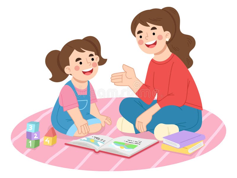 Mother Telling Story To Daughter Vector Illustration Stock Vector ...