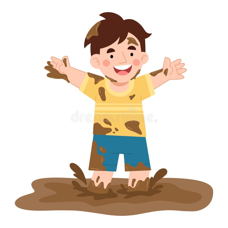 Illustration of a Little Boy Playing in the Mud Stock Vector ...