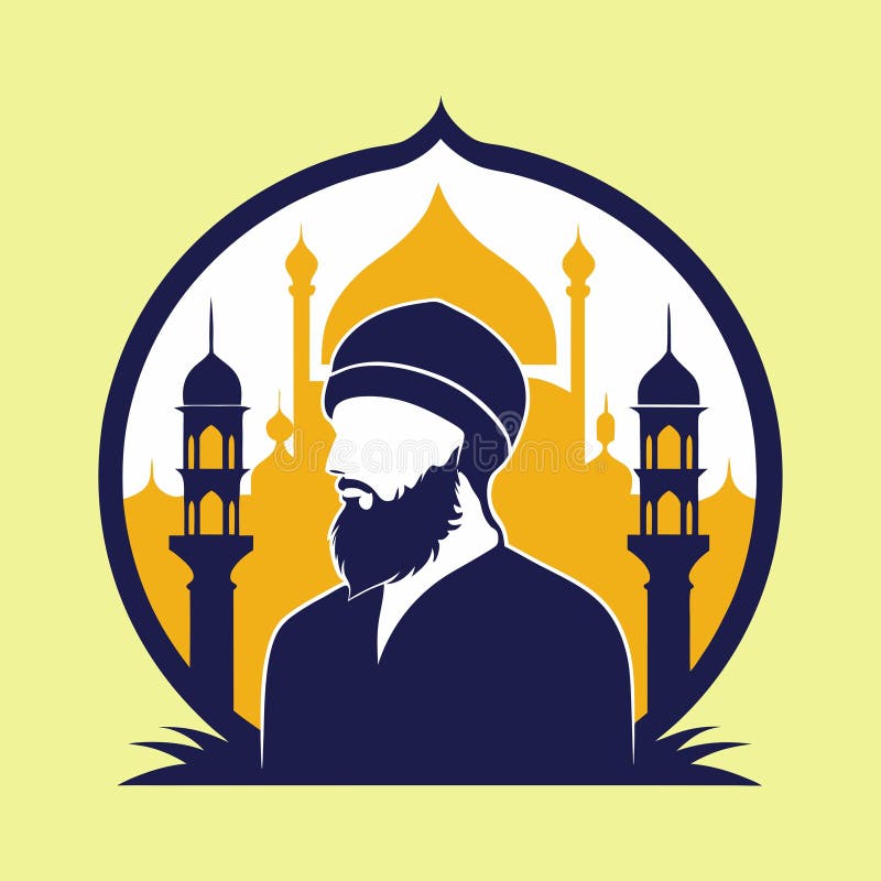 Islamic Scholar Silhouette with Mosque Background Icon Design. Stock ...