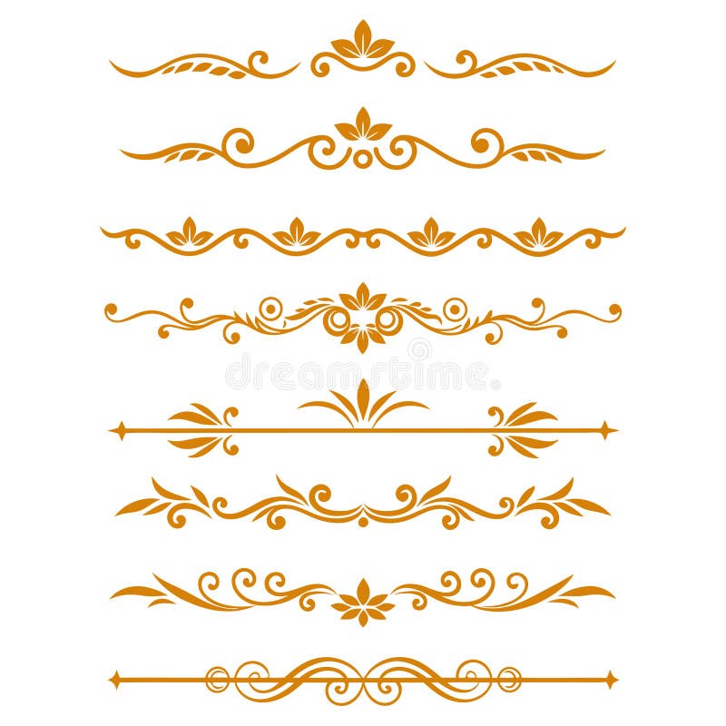 Elegant Golden Divider Ornaments Vector Illustration Set. Stock ...