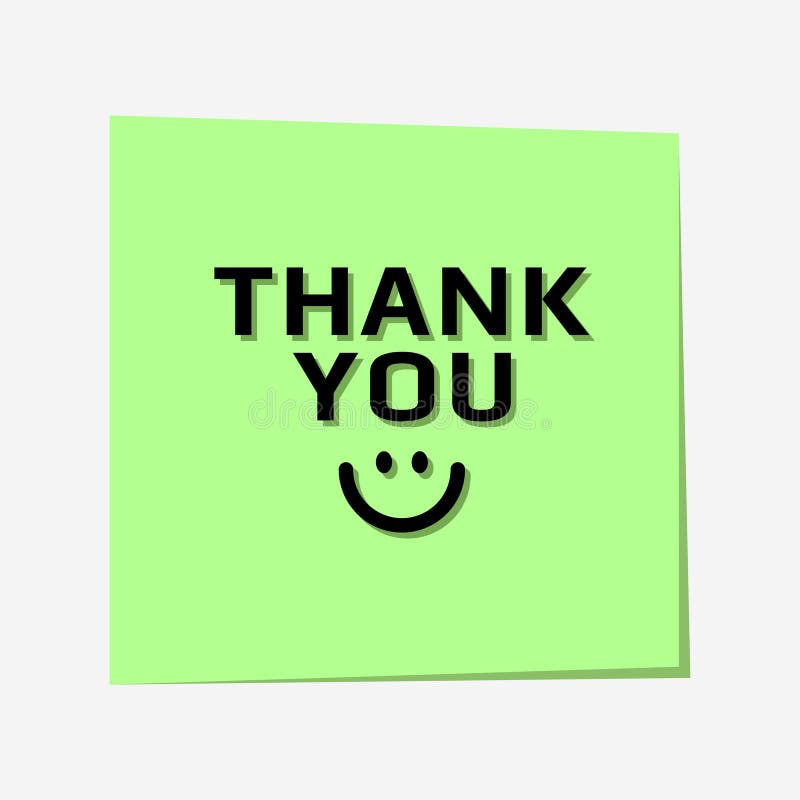 Thank You Text Sticky Note Typography with Happy Smile Sign. Green ...