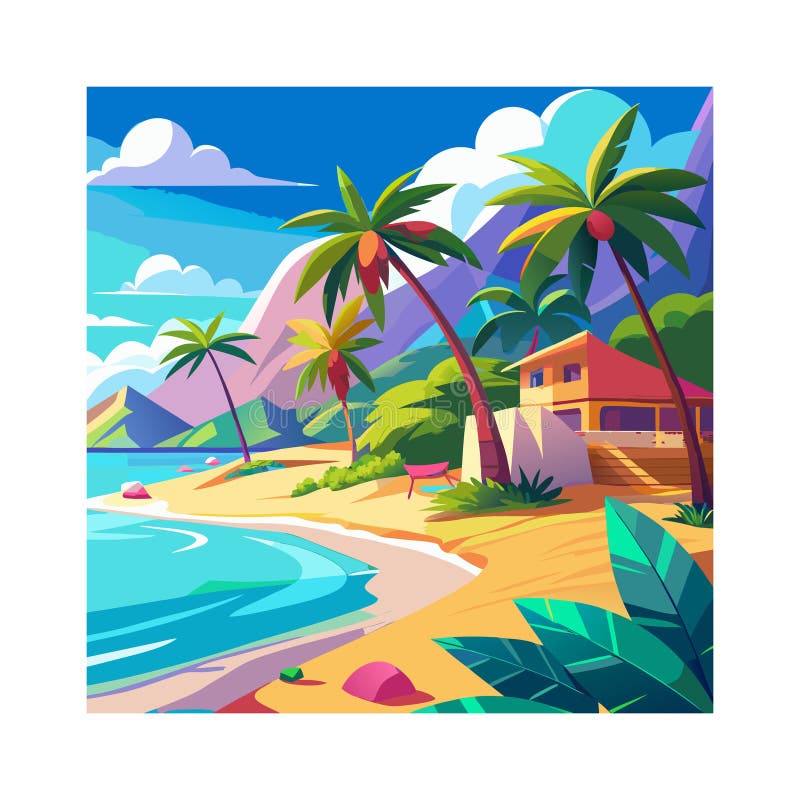 3d Rendering of Dynamic Colorful Beach Vector Stock Illustration ...