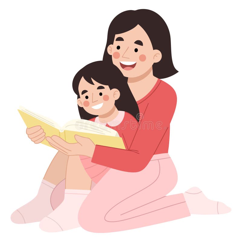 Mother and Daughter Reading Book Vector Illustration Stock Illustration ...