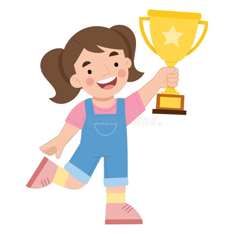 Girl Winner Trophy Cartoon Illustration Stock Vector - Illustration of ...