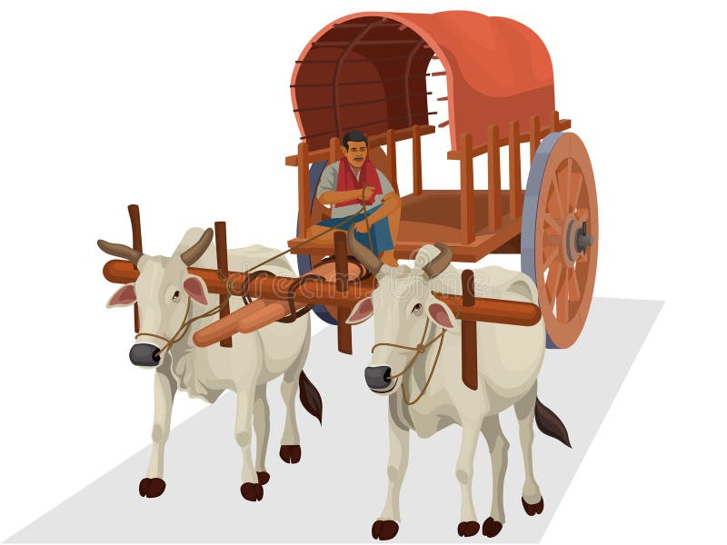 Farmer Riding a Bullock Cart Stock Vector - Illustration of drawing ...