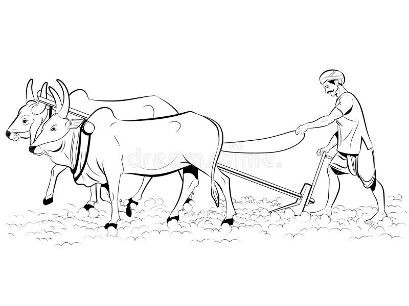 Indian Former Working with Plough Stock Vector - Illustration of ...