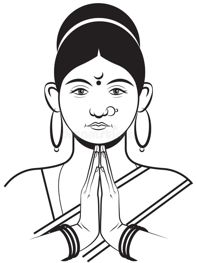 Indian Woman Doing Namaste Gesture, Stock Vector - Illustration of face ...