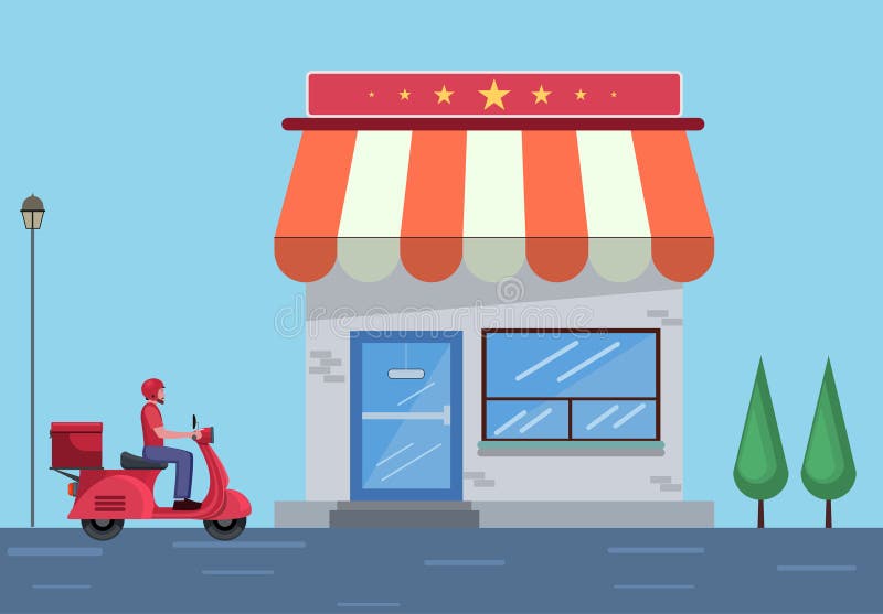 Delivery Man with Red Scooter, Fast Delivery, Online Delivery Vector ...