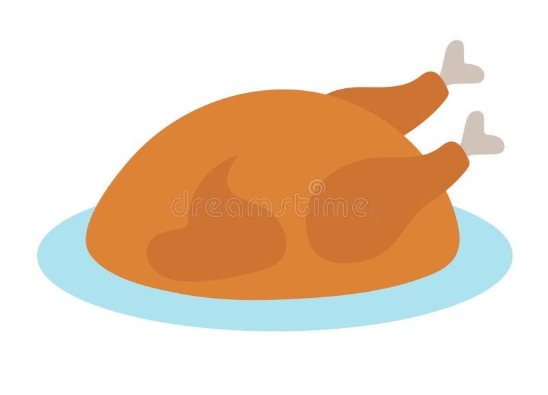 Roasted Chicken or Turkey on Plate. Food Element. Vector Flat ...