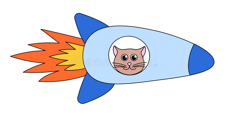 Funny Cat in Rocket. Flat Vector Illustration. Stock Vector ...