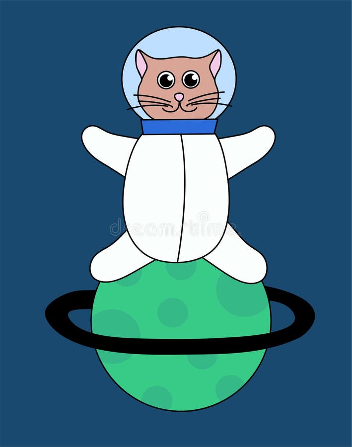 Cute Cat Astronaut in Space Sit on Planet. Flat Vector Illustration ...