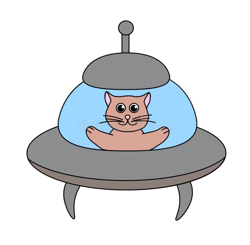 Funny Cat in UFO Spaceship. Flat Vector Illustration. Stock Vector ...