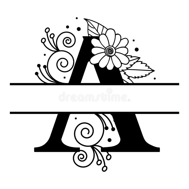 Customizable Floral Monogram Split Letter a with Flourishes Blooming ...