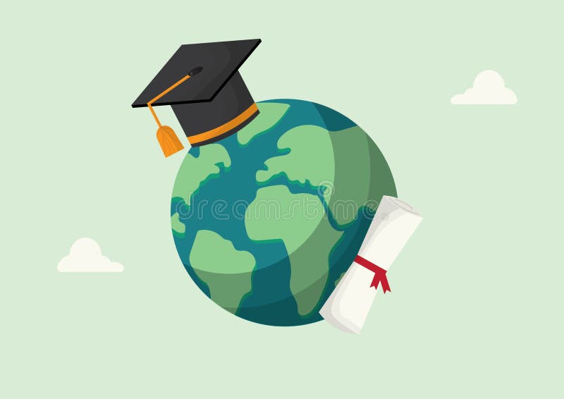Graduation Cap and Diploma on Earth, Symbolizing Global Education Stock ...