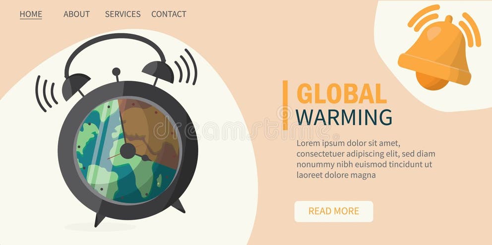 Global Warming Banner with Alarm Clock, Representing Environmental ...