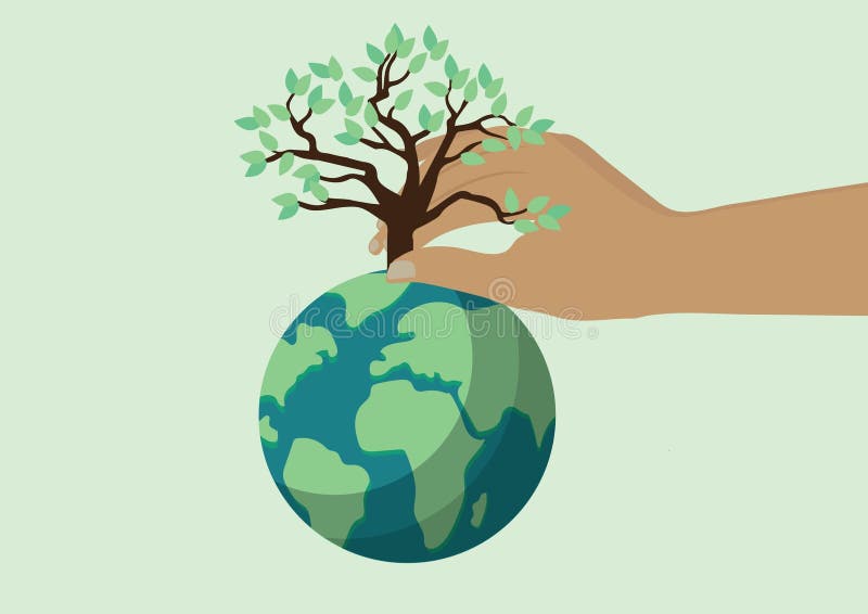 A Hand Placing a Tree on Planet Earth, Symbolizing Care for the Planet ...