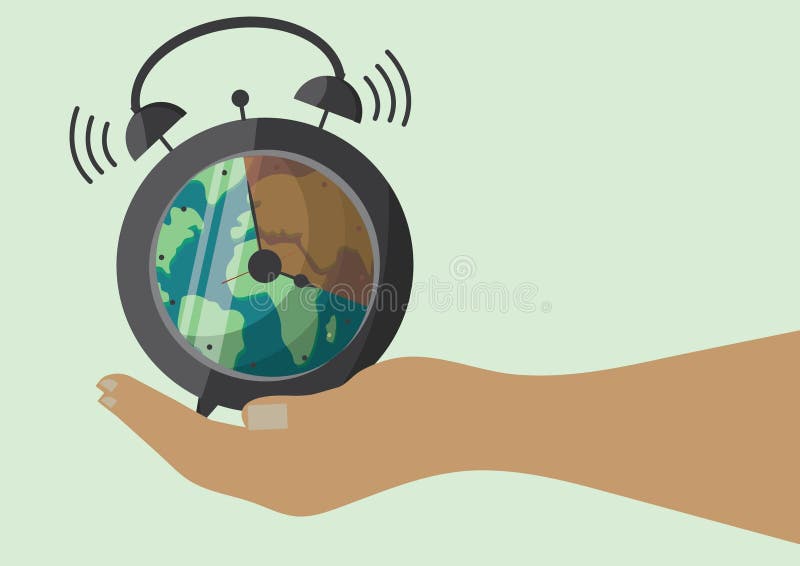 Hand Holding Alarm Clock with Earth Design, Representing Environmental ...