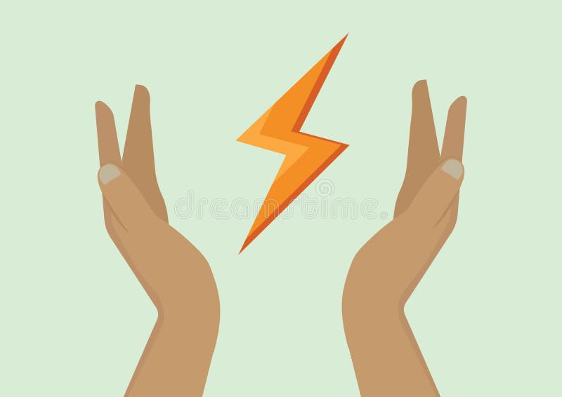 Hands Holding a Lightning Bolt, Symbolizing Power, Energy, or ...