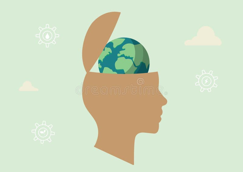 Open Head with a Globe Inside Symbolizing Environmental Ideas Stock ...