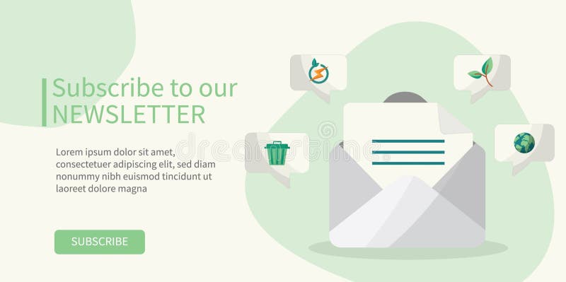 Sustainability Newsletter Banner with Envelope Surrounded by Eco ...