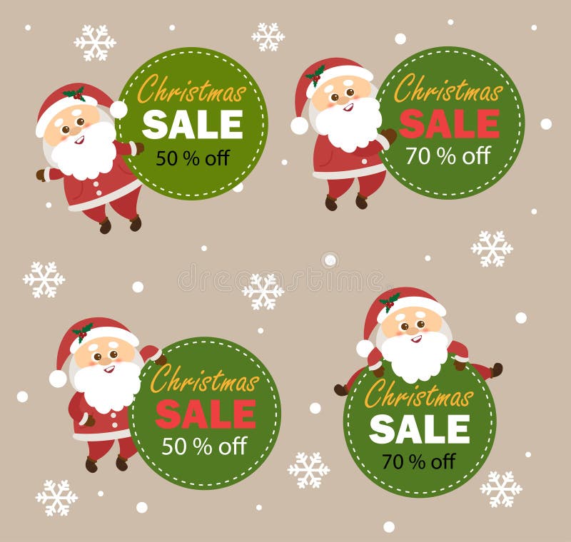 Christmas Sale Banners, Tags with Cute Santa. Christmas Characters ...