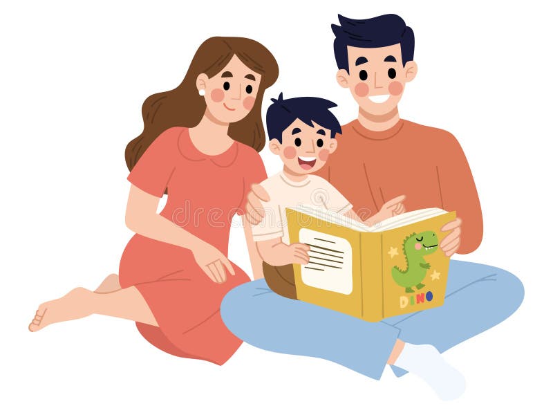 Illustration of a Portrait of a Happy Family Reading a Book Together ...