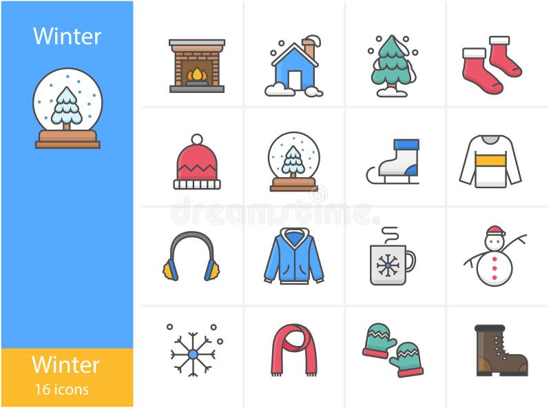 Cute Icons Set Winter Colorful Icons Set, Vector and Illustration Stock ...