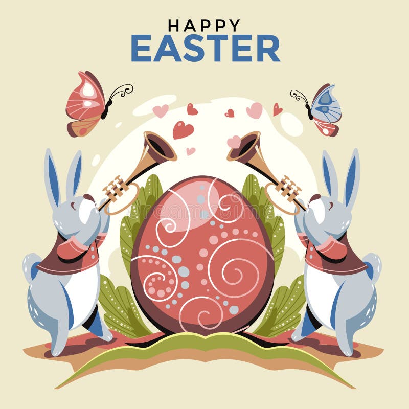 Happy Easter with Couple Rabbits and Eggs Background Stock Vector ...