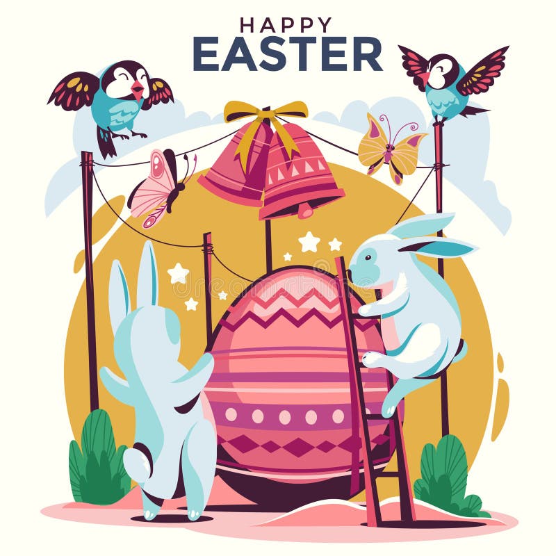 Happy Easter with Couple Rabbits and Eggs Background Stock Vector ...