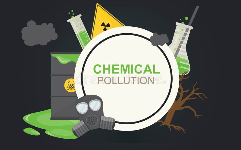 Chemical Pollution Banner with Toxic Waste, Gas Mask, Radioactive Signs ...