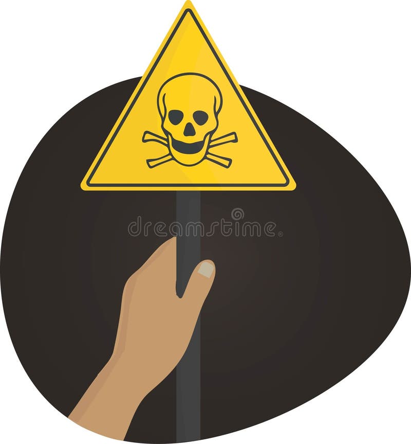 Hand Points To a Yellow Triangle Warning Sign with a Skull and ...