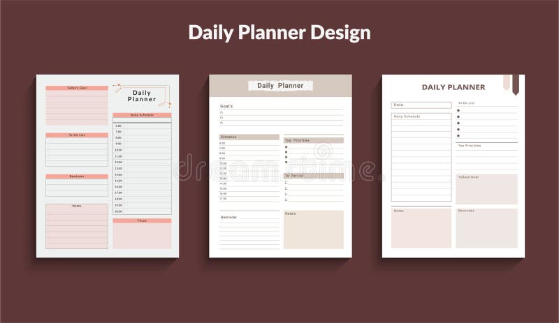 Daily Planner Template Design, Modern and Minimalist 3 Different Layout ...