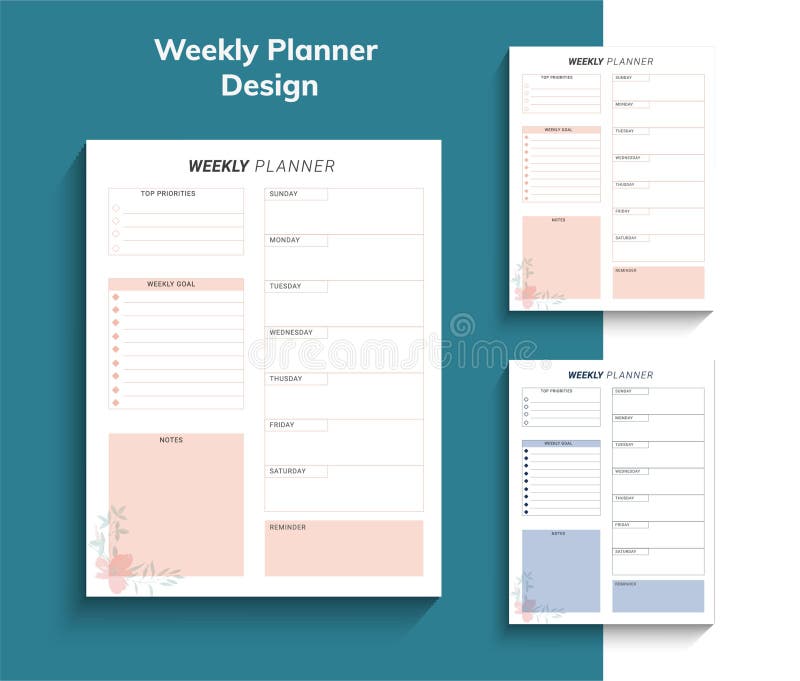 Weekly Planner Template Design, One Weekly Planner Layout with ...