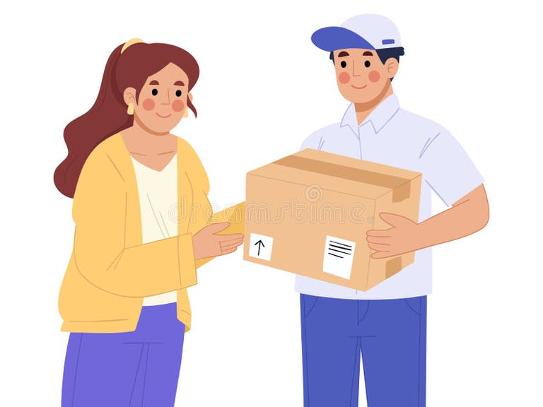Illustration of Woman Receiving Package from Delivery Man Stock Vector ...