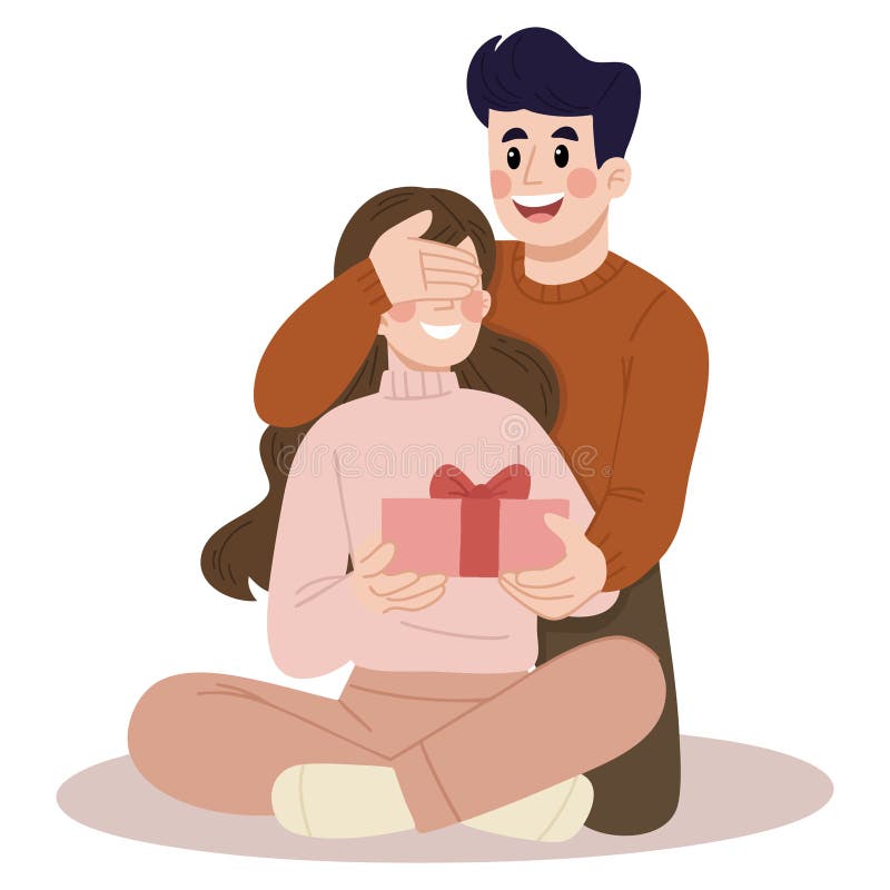 Illustration of a Couple Giving a Special Gift. Stock Illustration ...