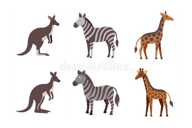 Giraffe, Zebra, Kangaroo Animals Vector Art Stock Vector - Illustration ...