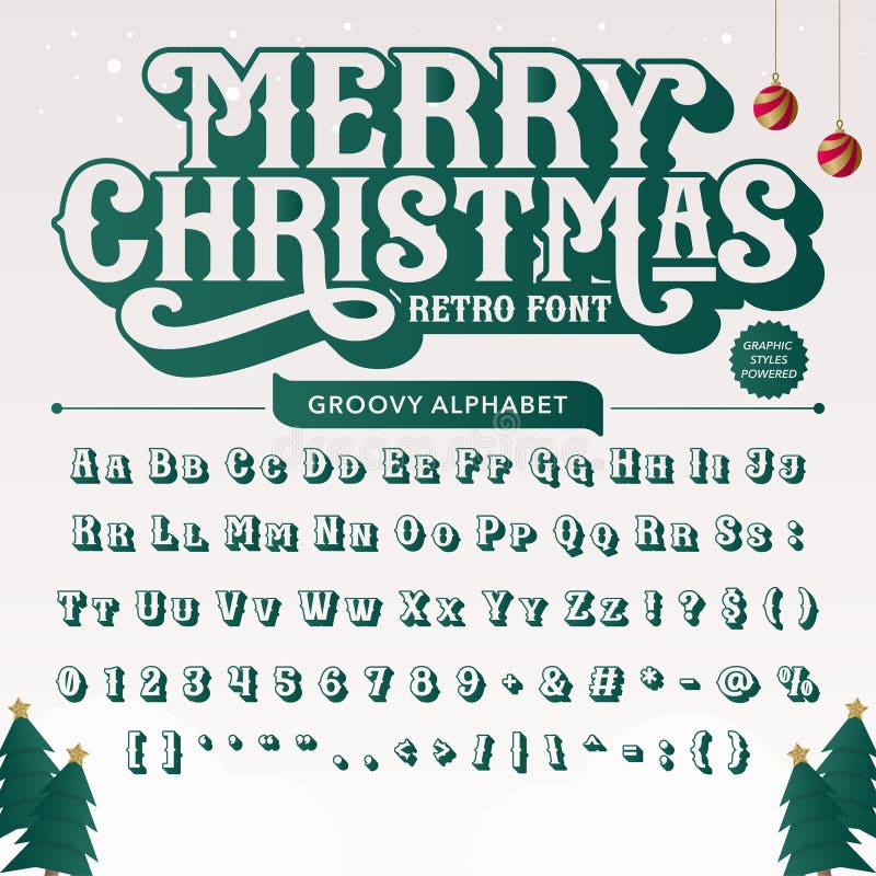 Merry Christmas Groovy Retro Vintage Display Bold Font Alphabet Vector ...