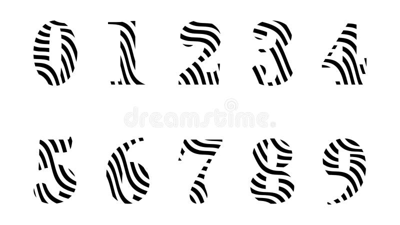 Modern Wavy Stripes Stylized Alphabetical Numbers Isolated Stock Vector ...