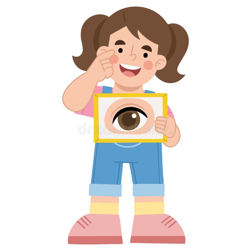 Vector Illustration of Little Girl Learning Human Head Parts Stock ...