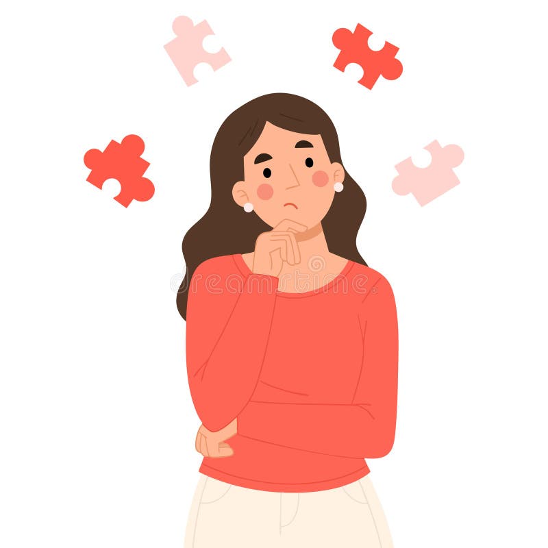 Young Woman Thinking Solving Problem Cartoon Illustration Stock ...