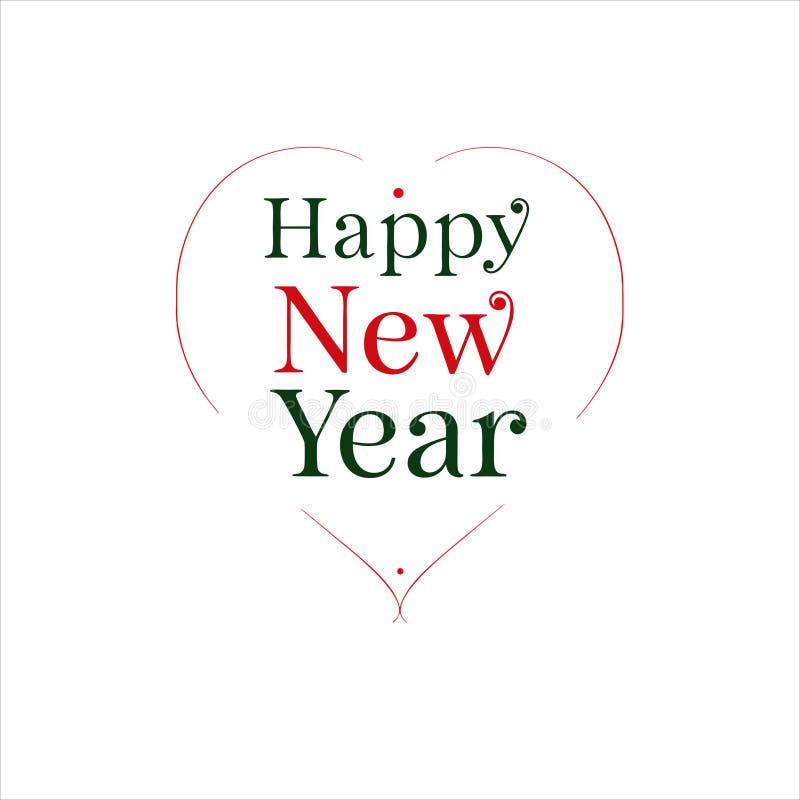 Festive Heart Typography for Happy New Year on White Background Stock ...