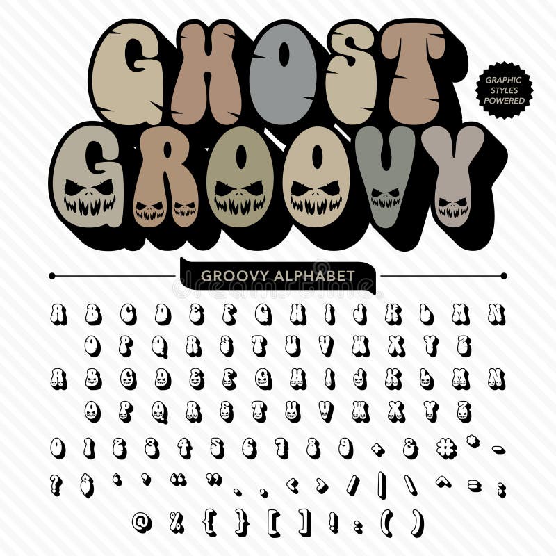 Black and White Ghost Groove Retro Vintage Display Bold Font Alphabet ...